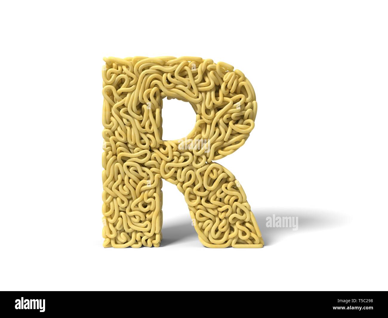 noodle in shape of R letter. curly spaghetti for cooking. 3d ...