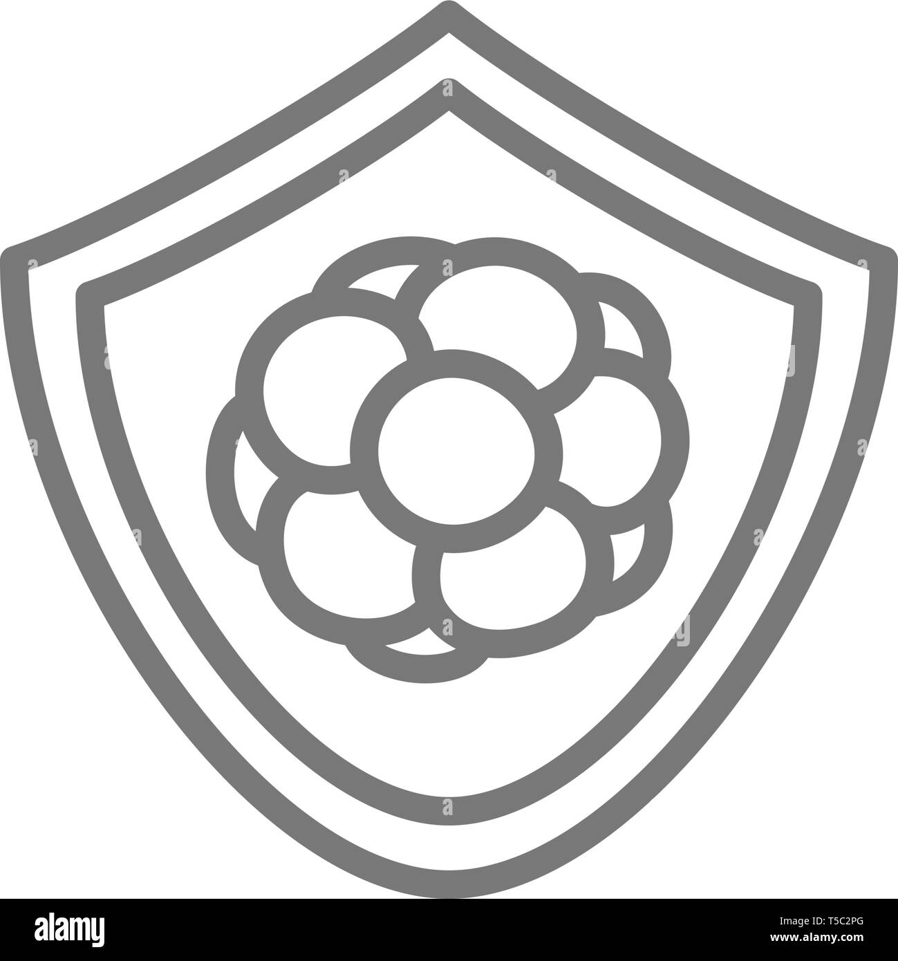 Bacteria in shield, immune system, protection on viruses line icon ...