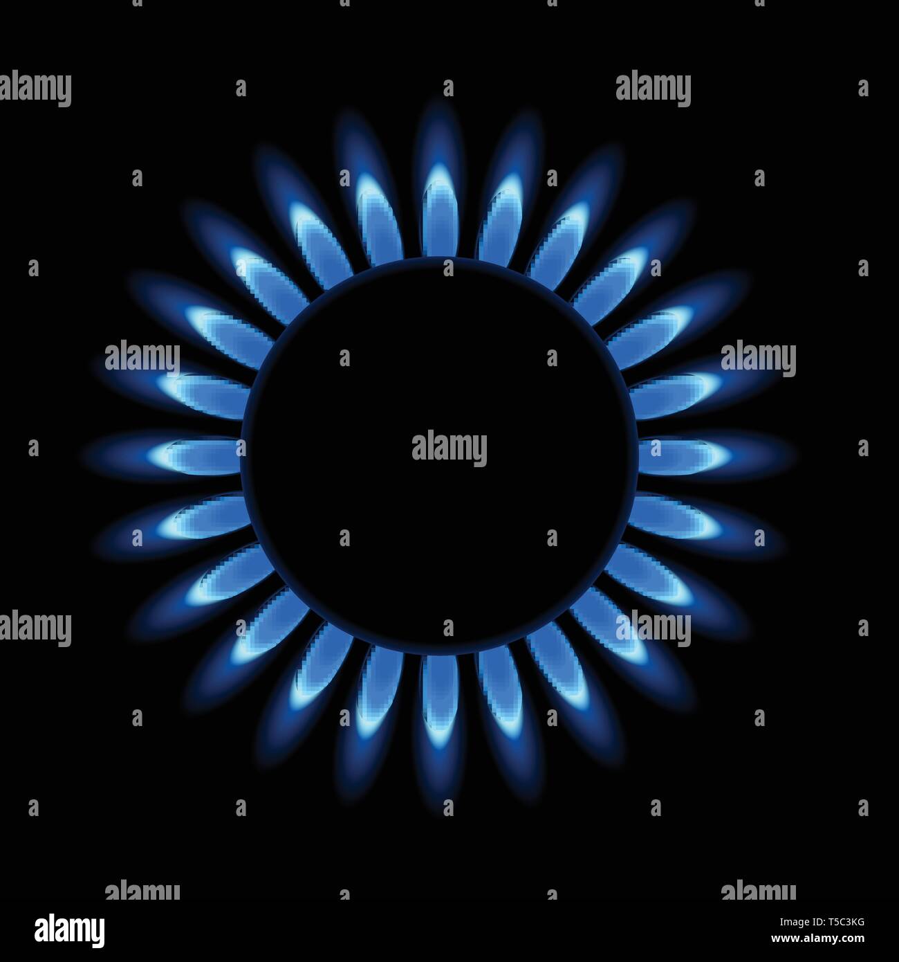 Realistic illustration of a circular gas burner with blue flame ...