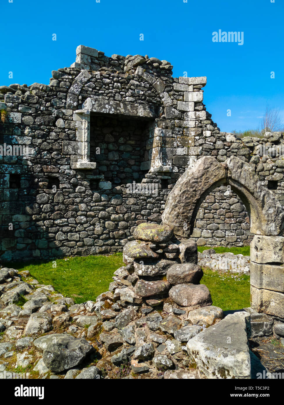 remains of the 11 sided, 13th century, Castle Doon, Loch Doon, Dumfries ...