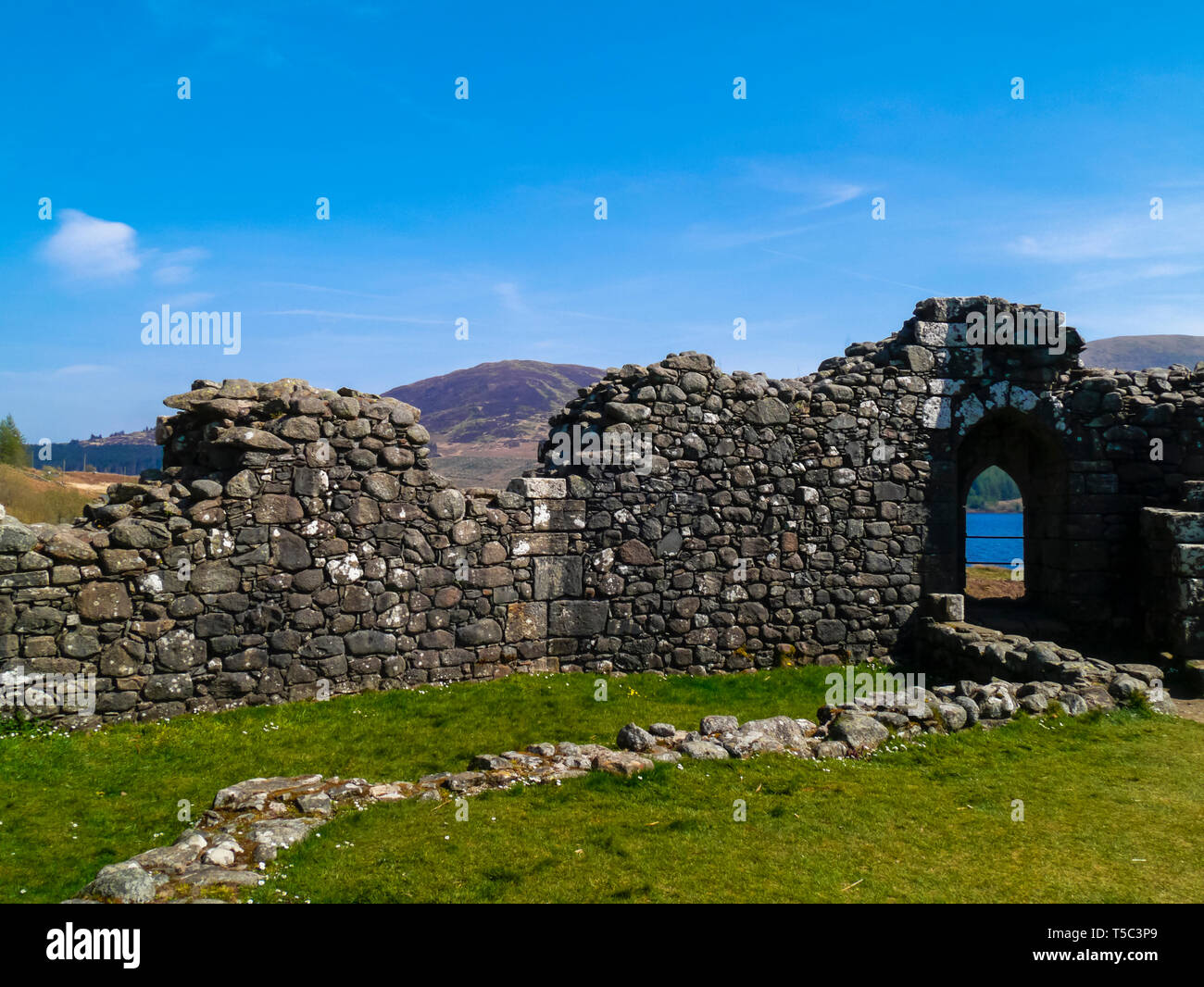 remains of the 11 sided, 13th century, Castle Doon, Loch Doon, Dumfries ...