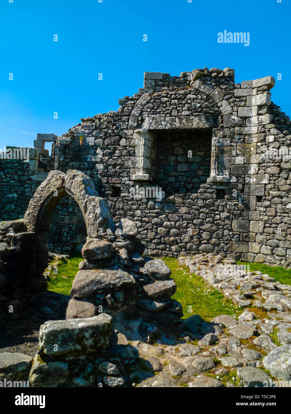remains of the 11 sided, 13th century, Castle Doon, Loch Doon, Dumfries ...