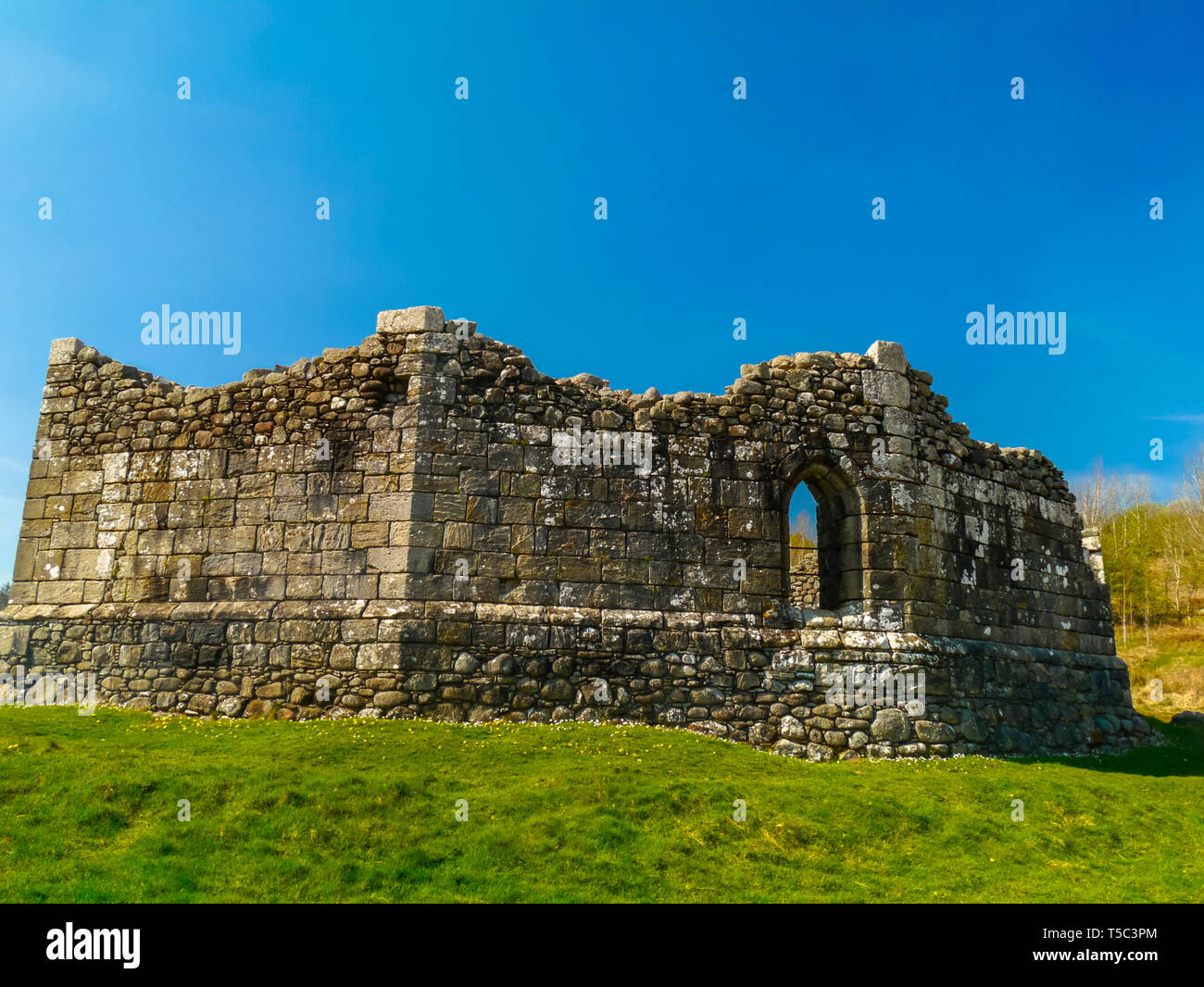 remains of the 11 sided, 13th century, Castle Doon, Loch Doon, Dumfries ...