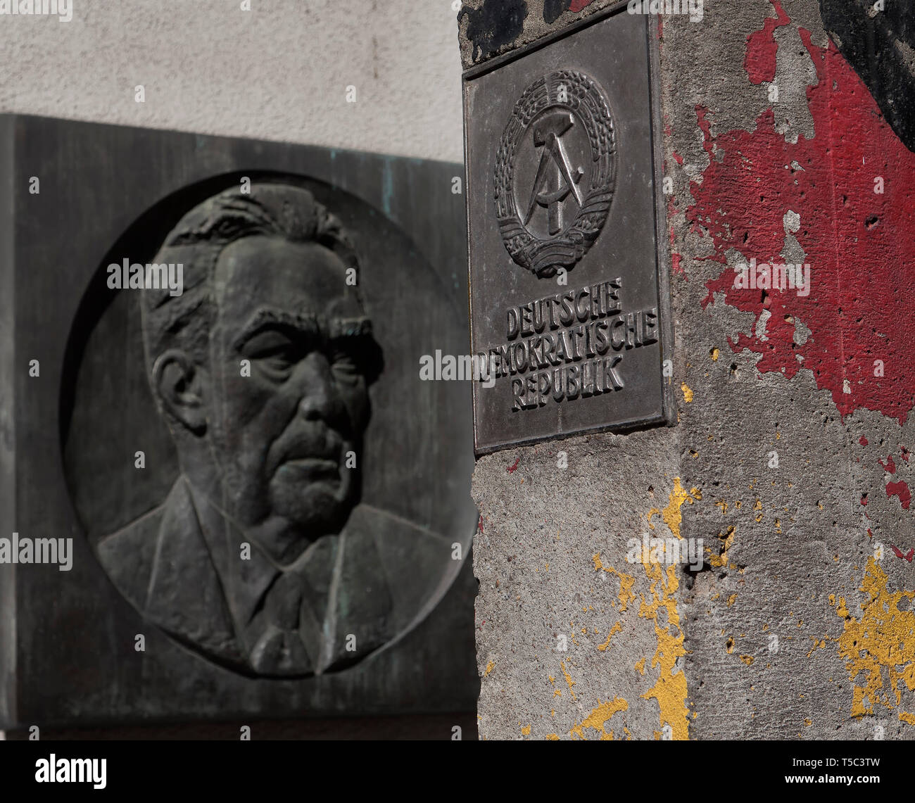 Commemorative plaque to Soviet leader Leonid Brezhnev next to the ...