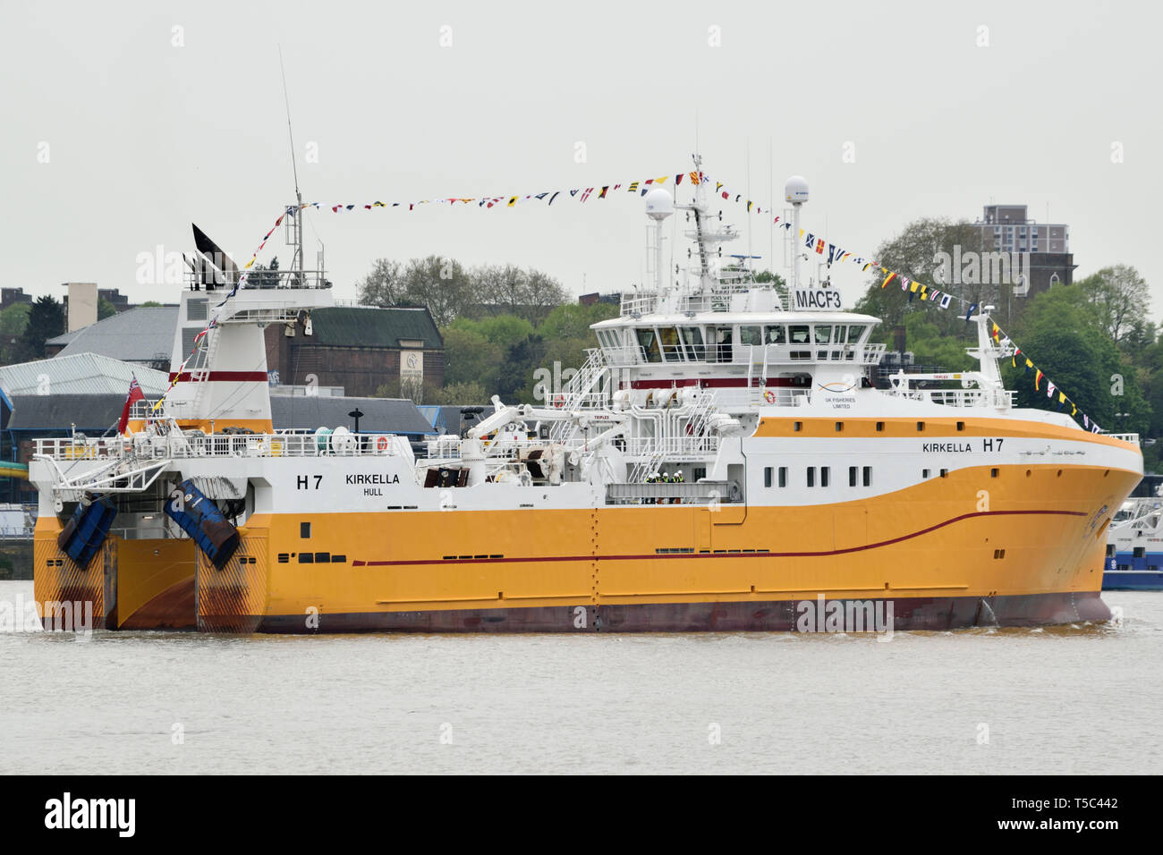 New Freezer Trawler Kirkella arriving on the River Thames in London ...