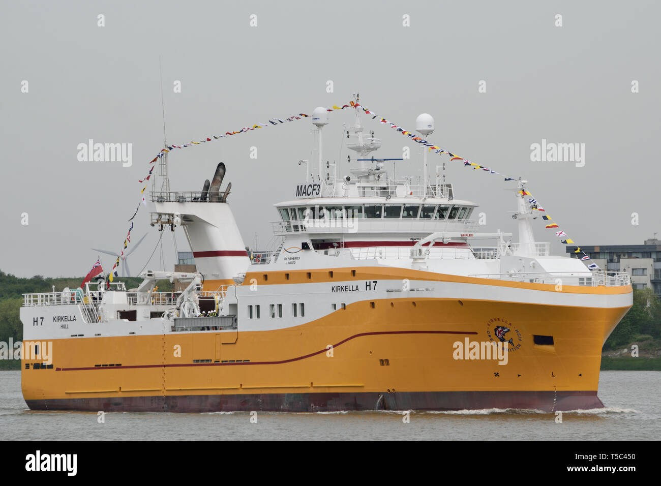 New Freezer Trawler Kirkella arriving on the River Thames in London ...