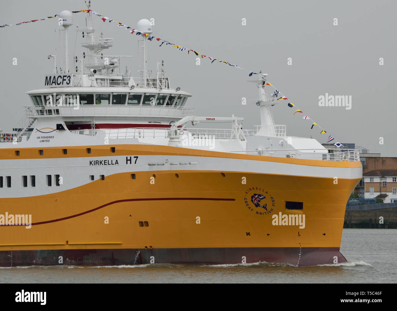 New Freezer Trawler Kirkella arriving on the River Thames in London ...