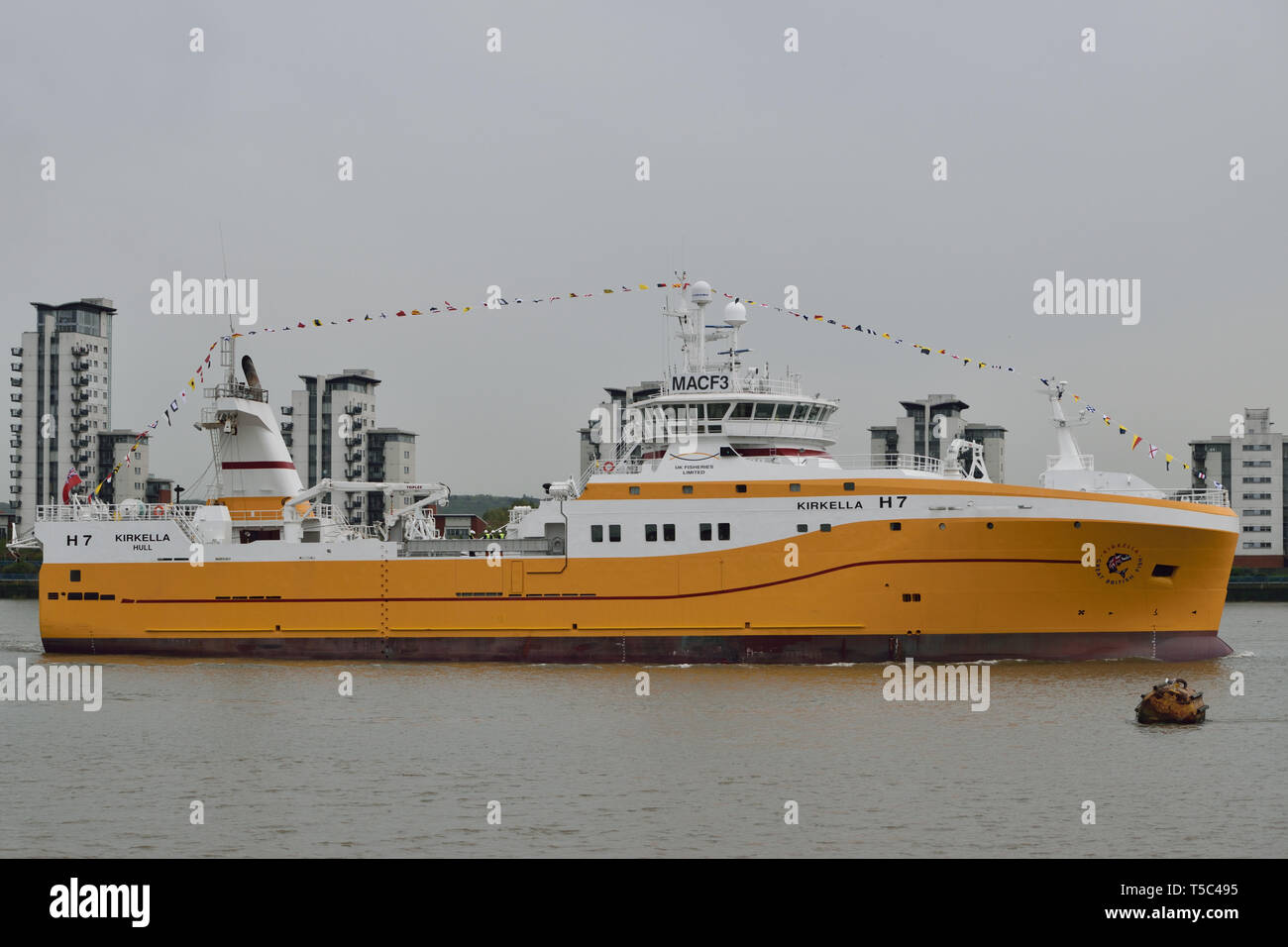 New Freezer Trawler Kirkella arriving on the River Thames in London ...