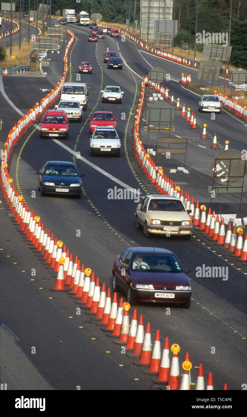 Traffic cones on the M5 near Avonmouth in 1996 UK Stock Photo - Alamy