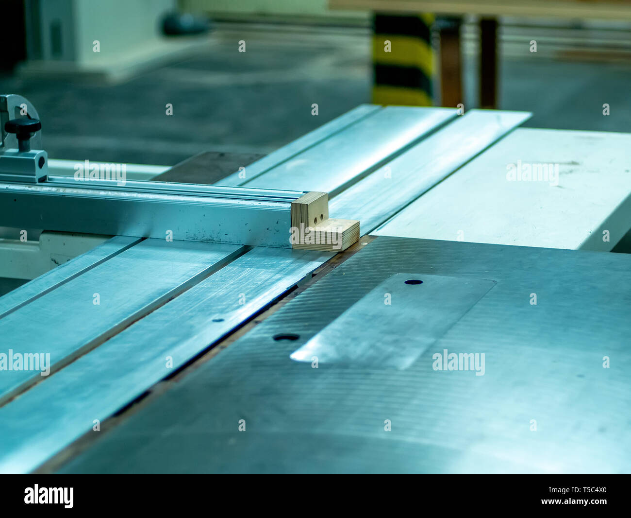 View on the carpenter tools and machines in a carpentry workhouse Stock ...