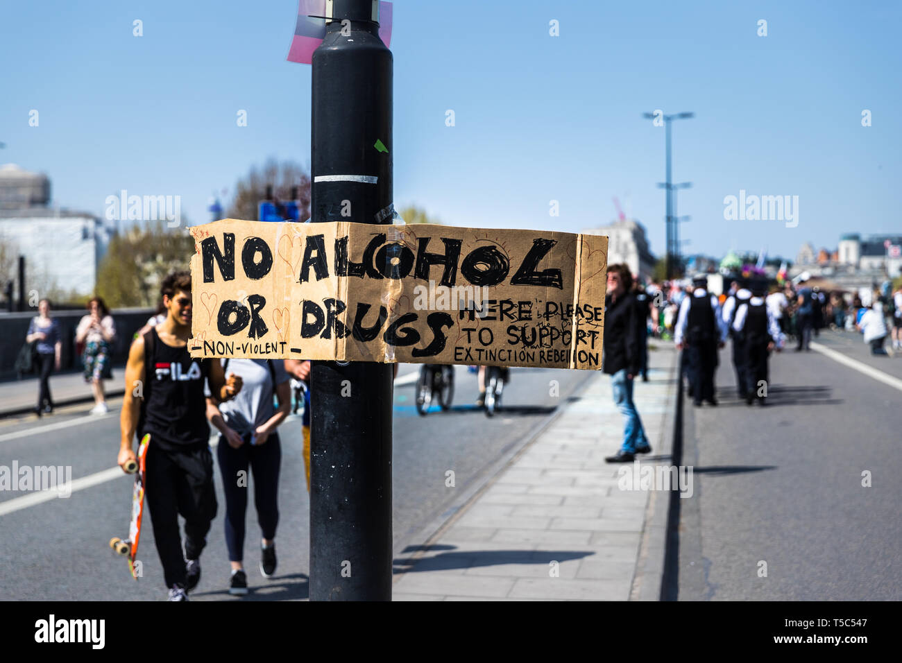Sign at the Extinction Rebellion camp on Waterloo Bridge, London Stock ...