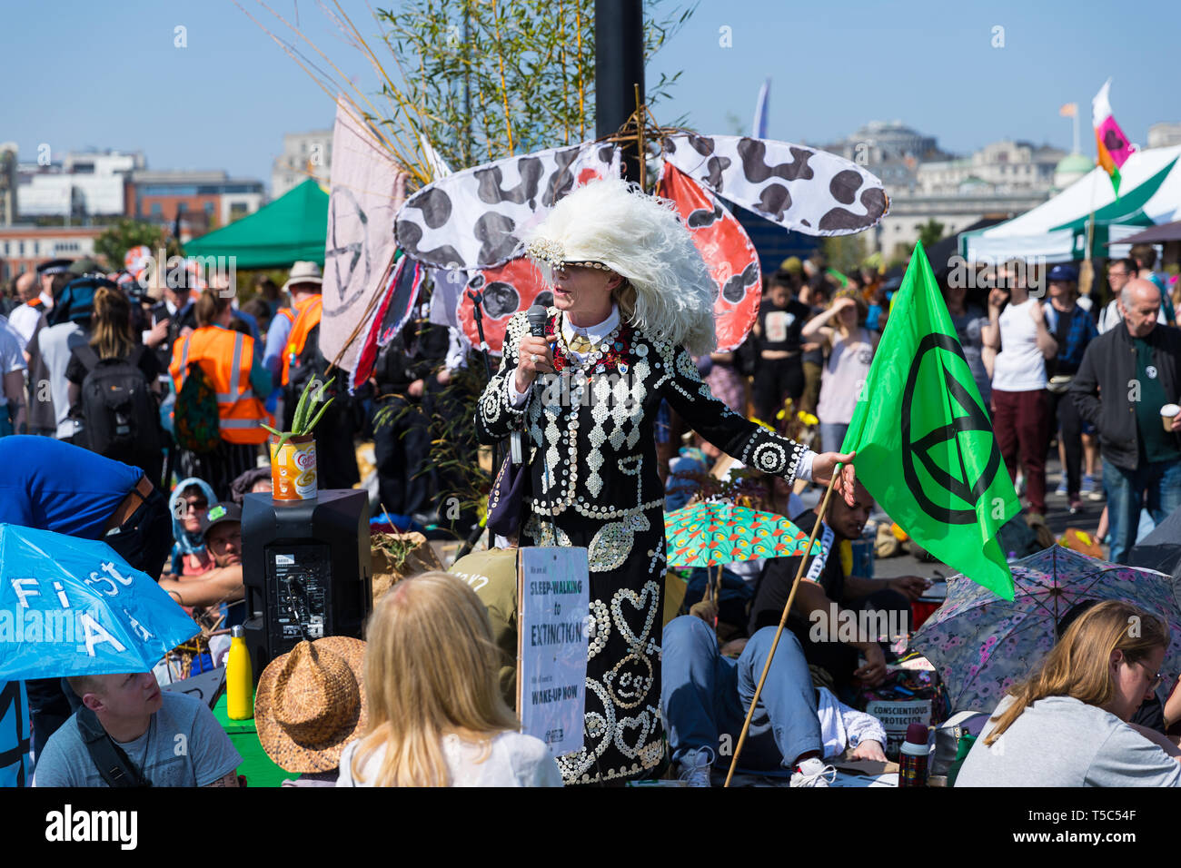 Pearly Queen speaking at the Extinction Rebellion camp on Waterloo ...