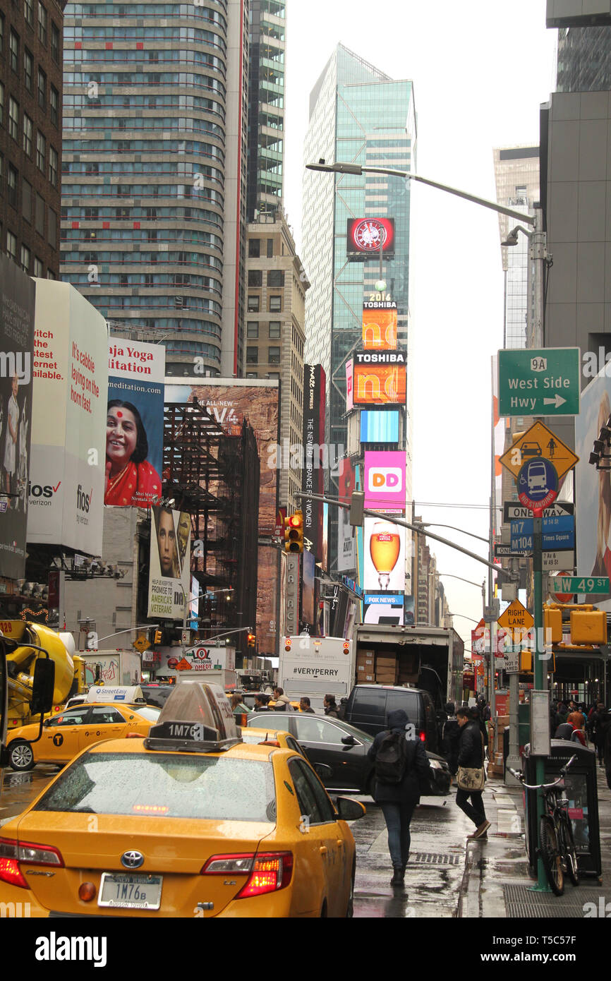 Traffic in Times Square, NYC, USA. View from7th Avenue to the One Astor ...