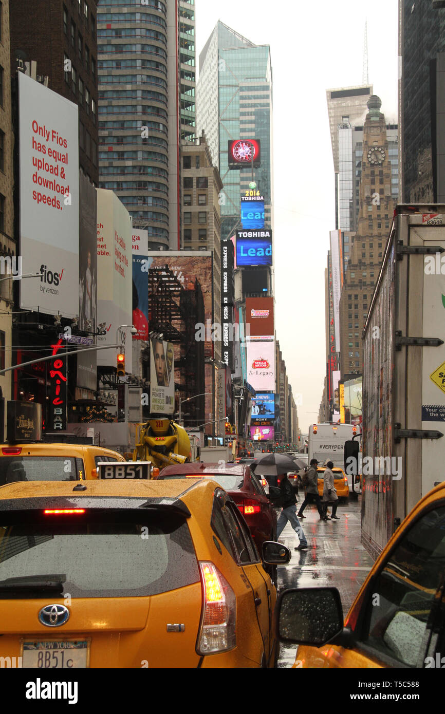 Traffic in Times Square, NYC, USA. View from7th Avenue to the One Astor ...