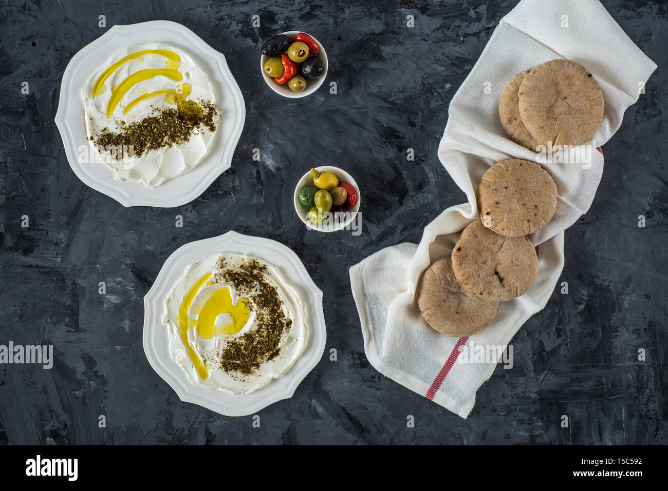 labneh (labaneh) middle eastern soft white goat's milk cheese with ...