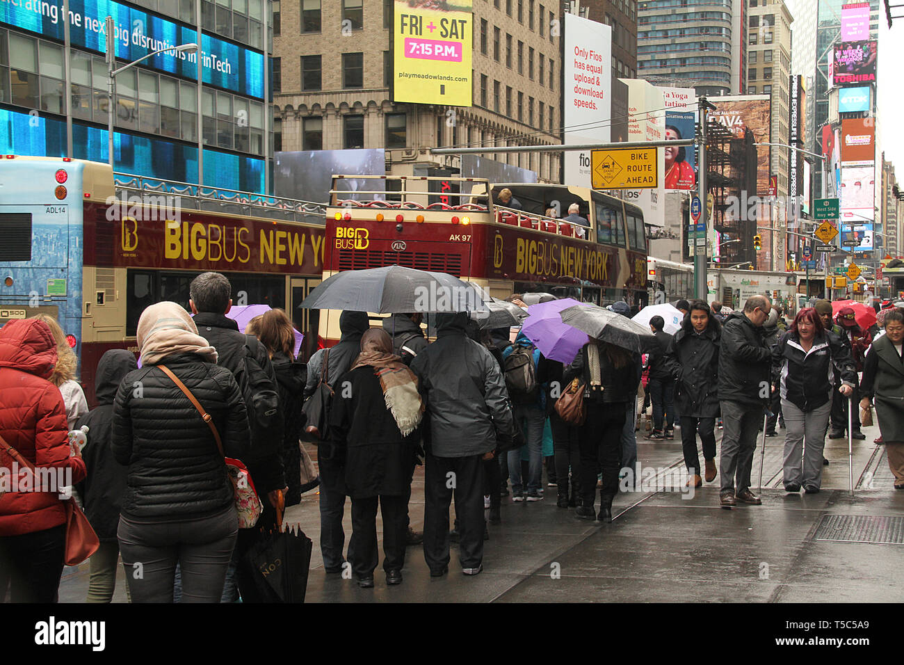 Traffic in Times Square, NYC, USA. View from7th Avenue to the One Astor ...