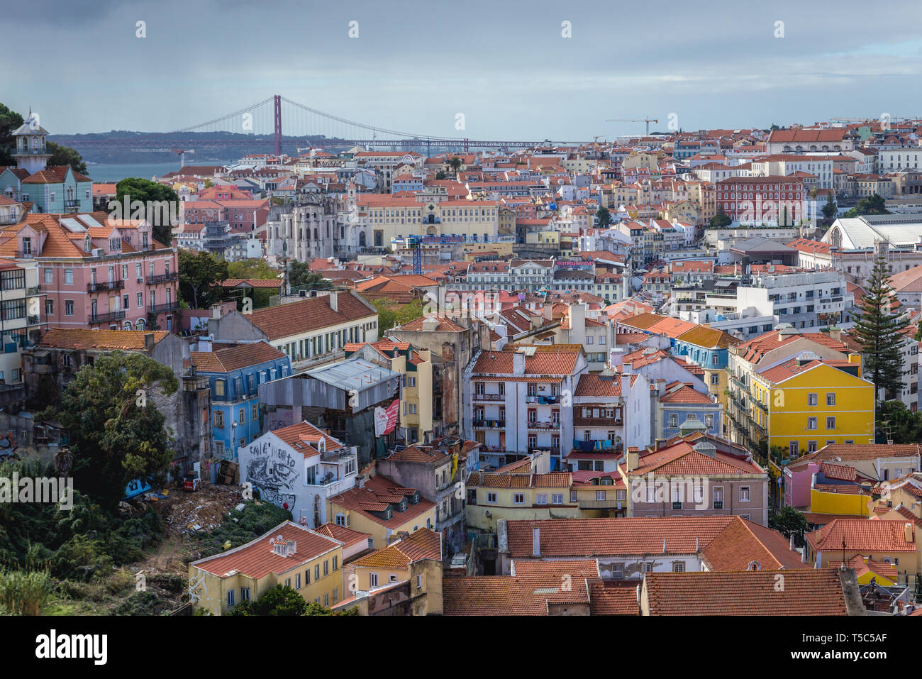 Aerial view from Miradouro da Graca viewing point in Lisbon, Portugal ...
