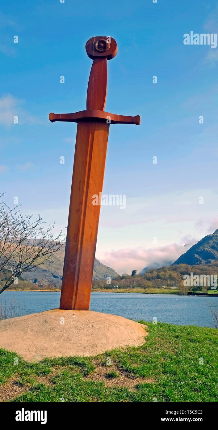 Sword in the Stone Llyn Padarn Llanberis Lake Gwynedd North Wales UK ...