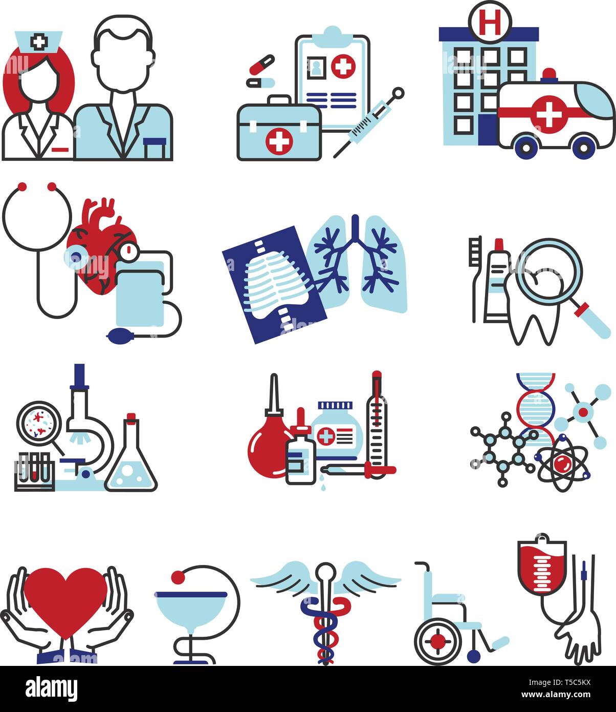 Flat line design icons composition set, medicine concept, clinic and ...