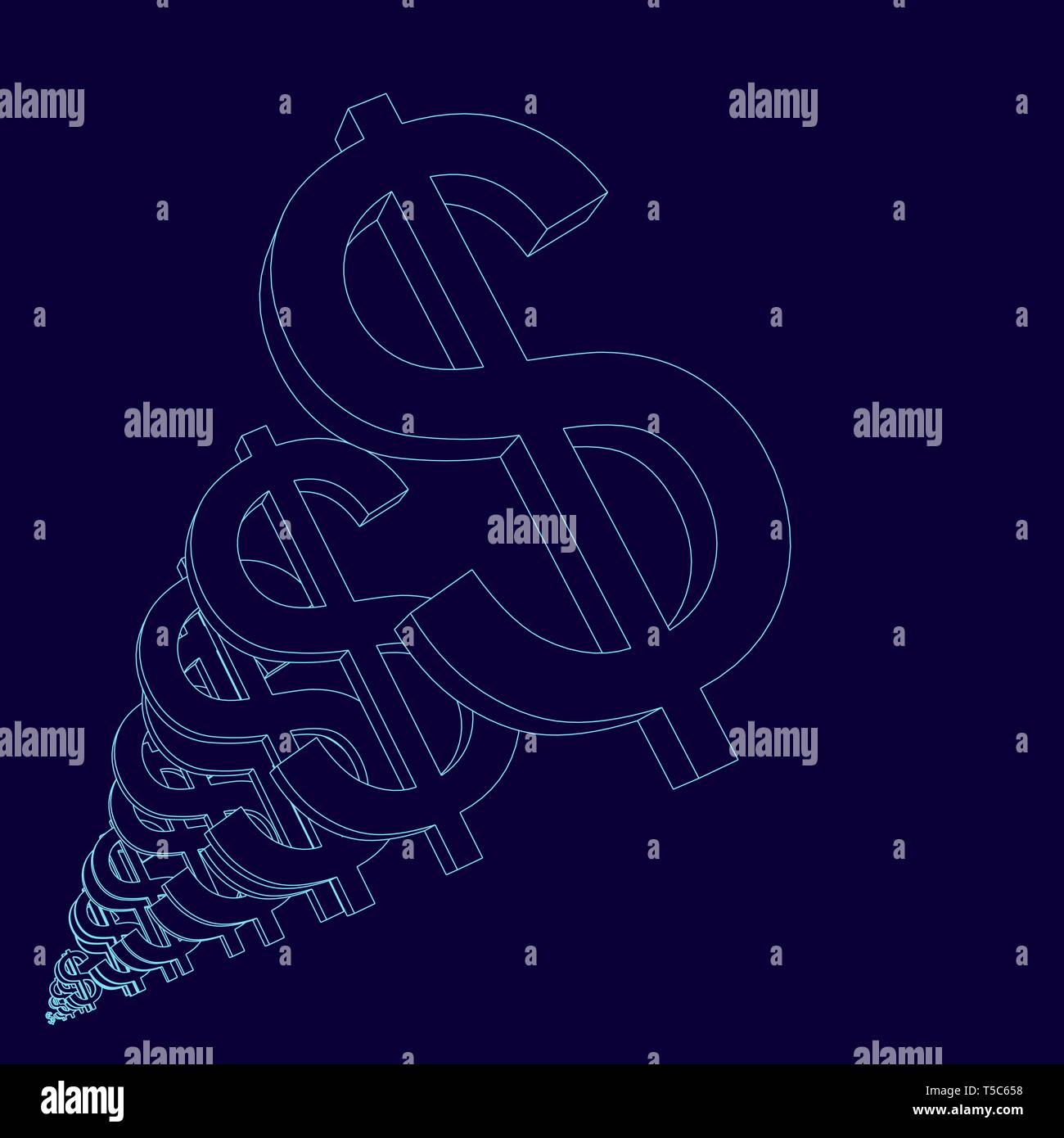 Contour of the increasing dollar sign. Vector illustration Stock Vector ...