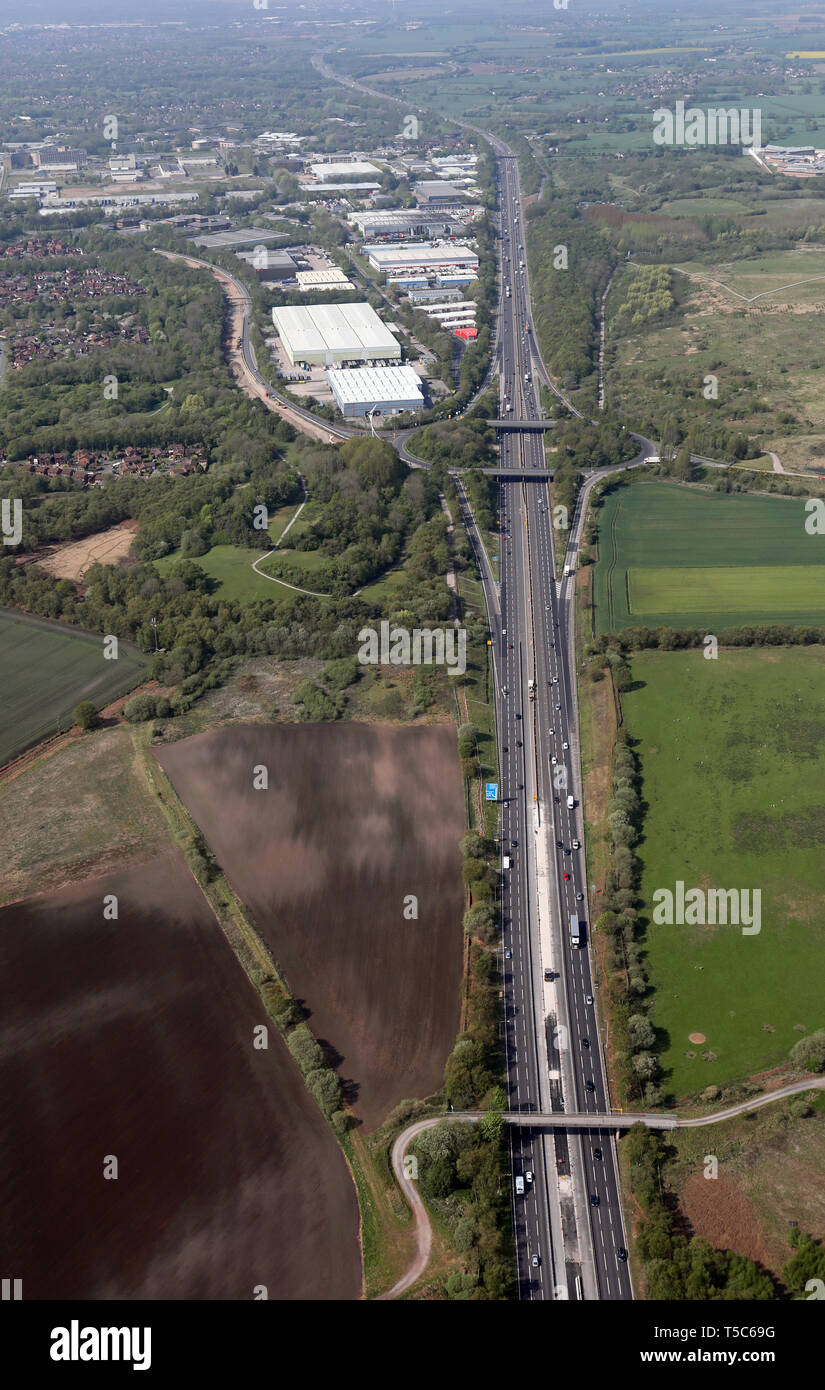 aerial view of the M62 looking west towards towards junction 11 at ...