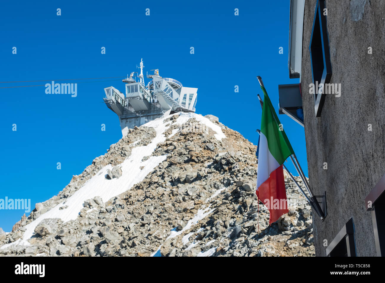 Cableway station Punta Helbronner shooted from Rifugio Torino with ...