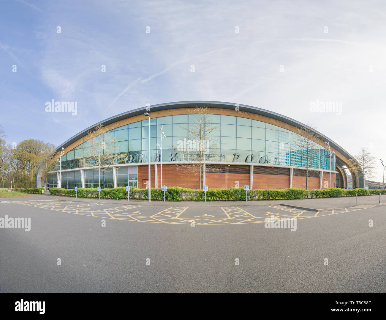 The modern, glass and steel, olympic size swimming pool at the town ...