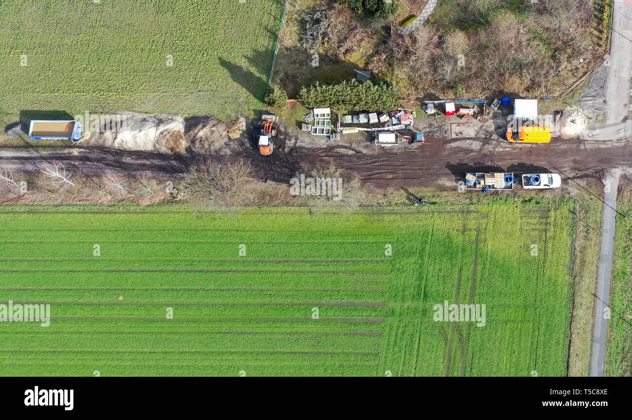 Vertical aerial photograph of storage for a construction site for canal ...