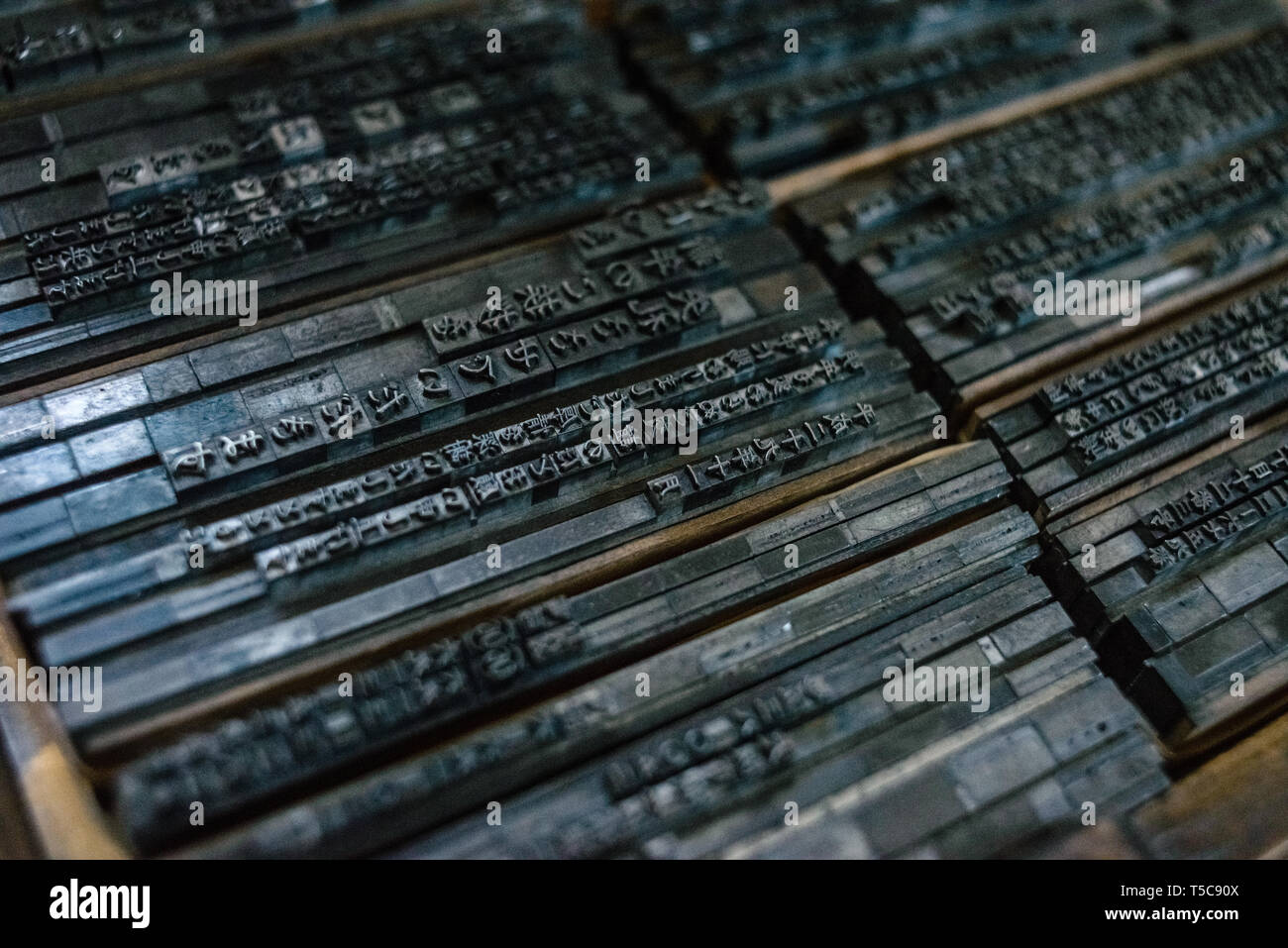 Typefaces used in a traditional printing press at a small private ...