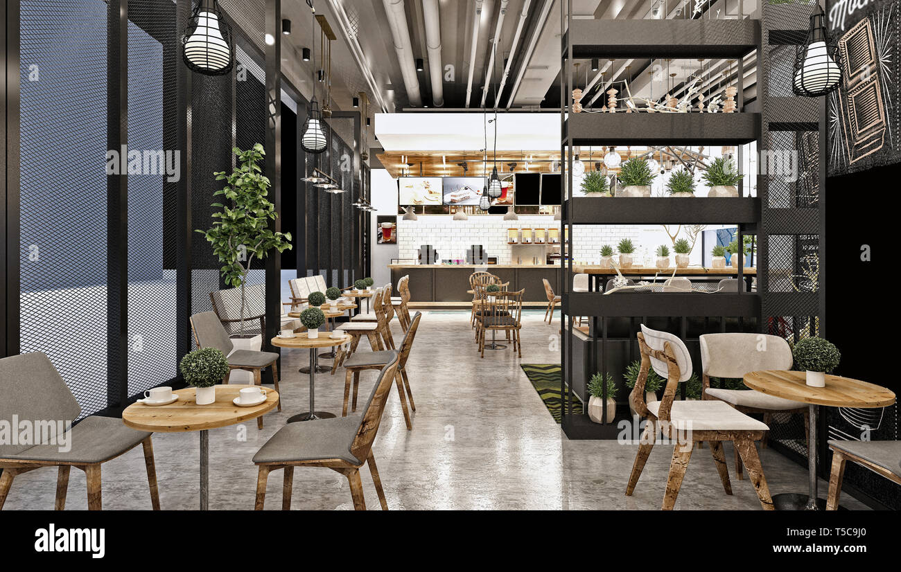 3d render cafe restaurant Stock Photo - Alamy