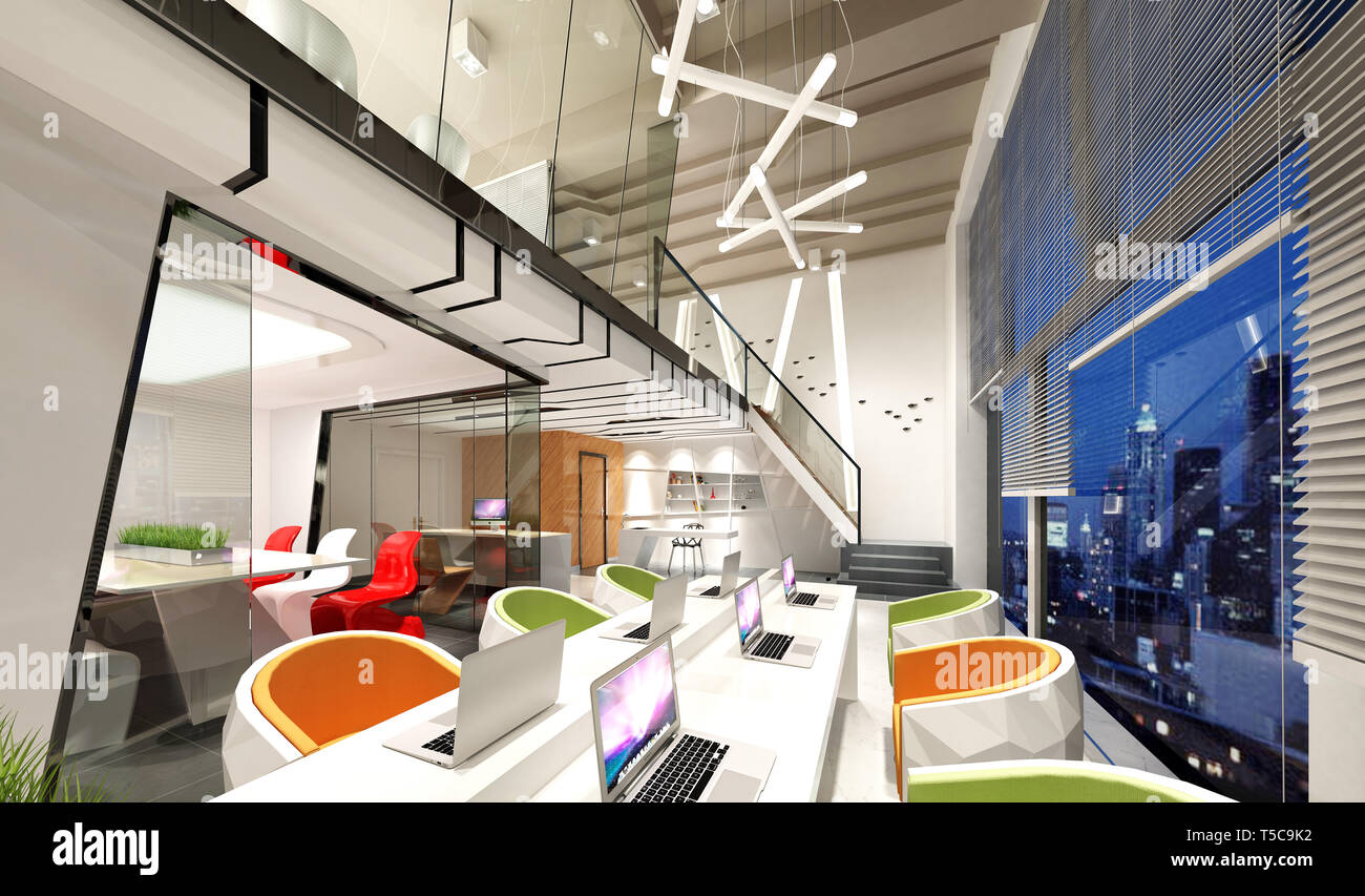 3d render modern office and working space Stock Photo - Alamy