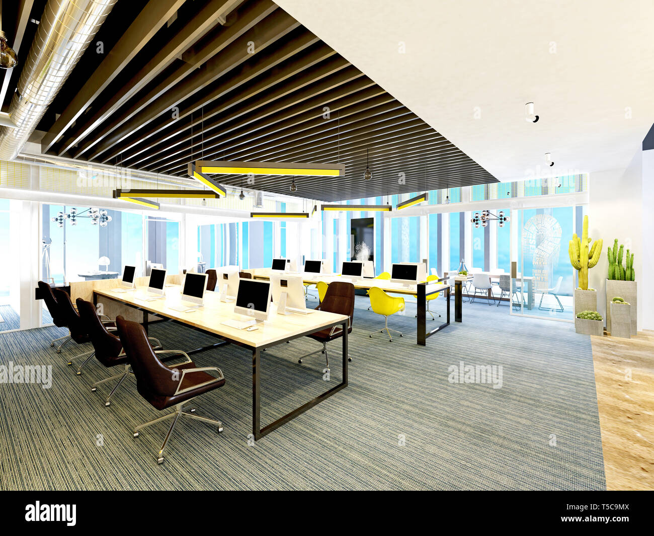 3d render modern office and working space Stock Photo - Alamy
