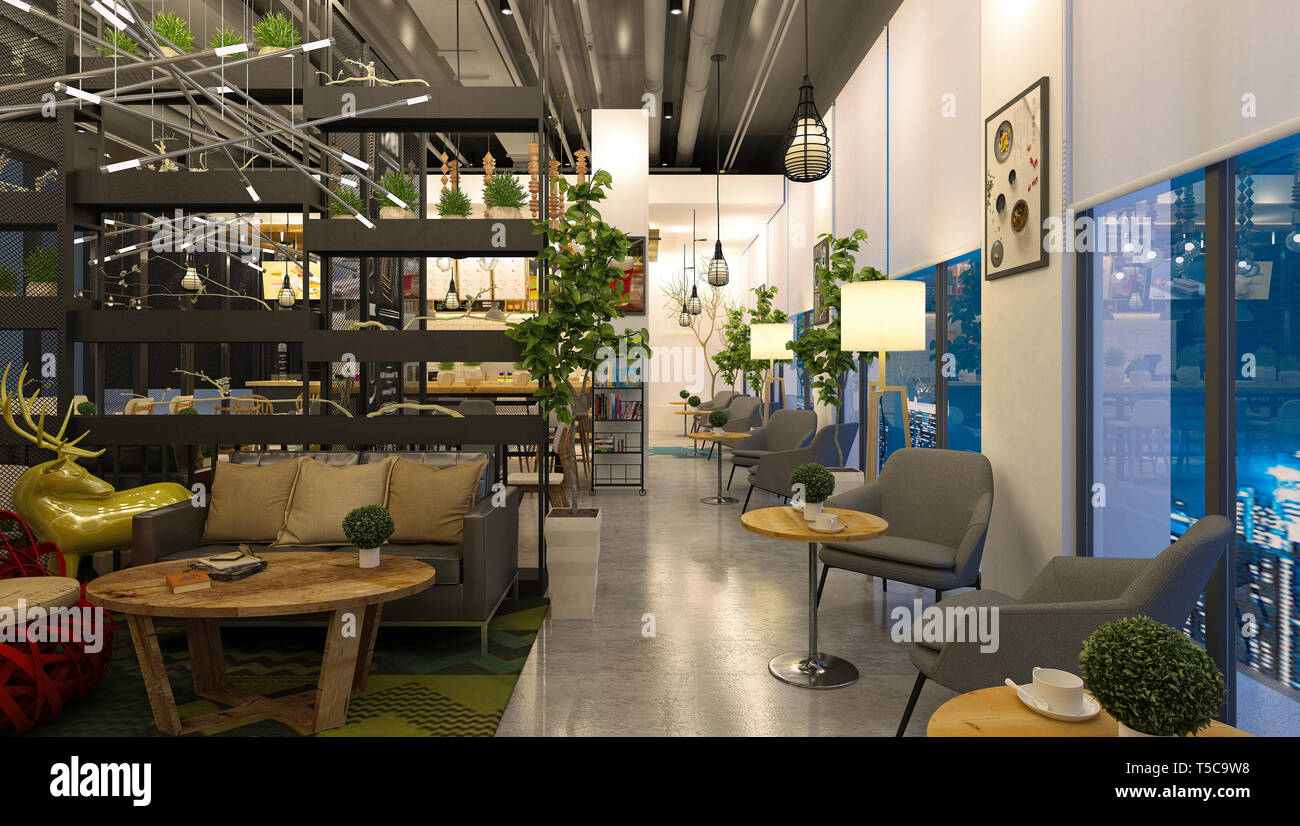 3d render cafe restaurant Stock Photo - Alamy