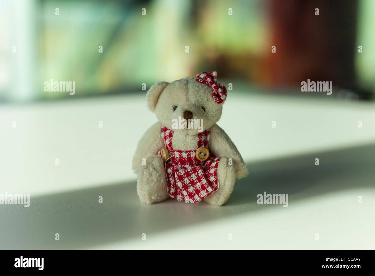 Little teddy bear sitting on a table Stock Photo - Alamy
