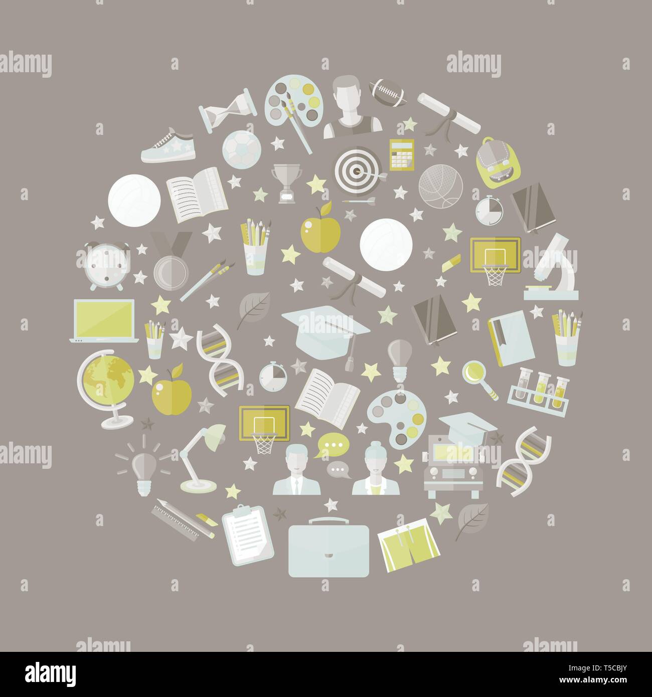 Education,knowledge icon set in circle in flat style vector ...
