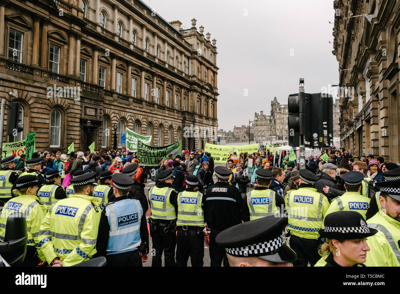 Police standing on guard during the Extinction Rebellion protest which ...