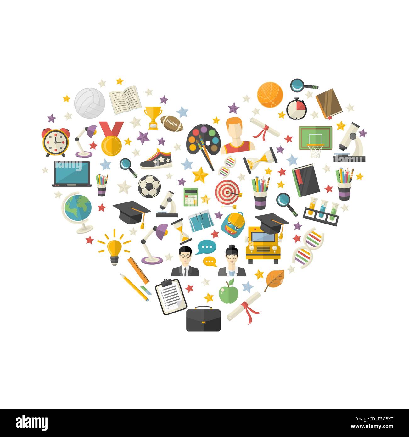 Education,knowledge icon set in heart symbol in flat style vector ...