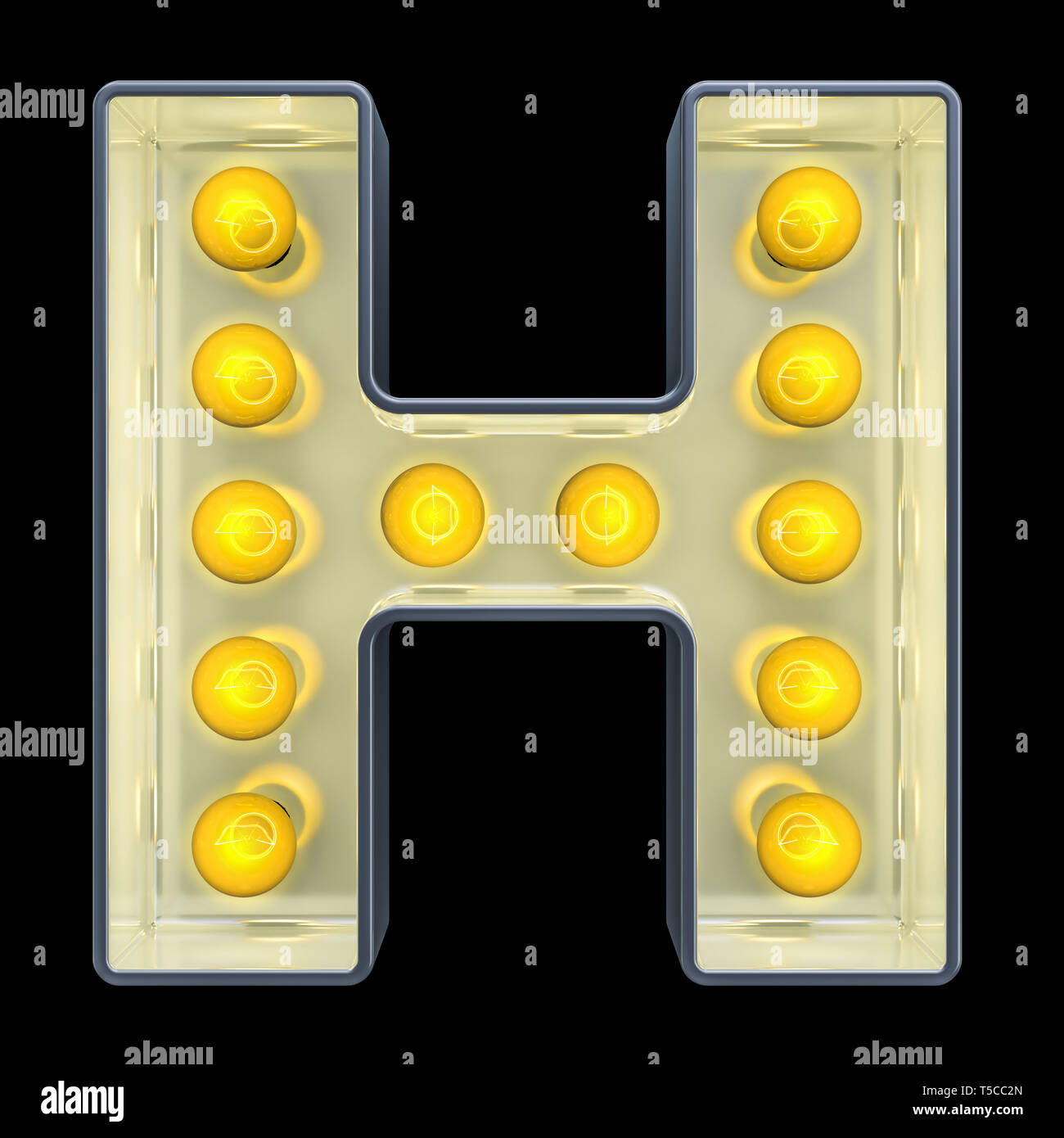 Light bulb letter H, retro glowing font. 3D rendering isolated on black ...