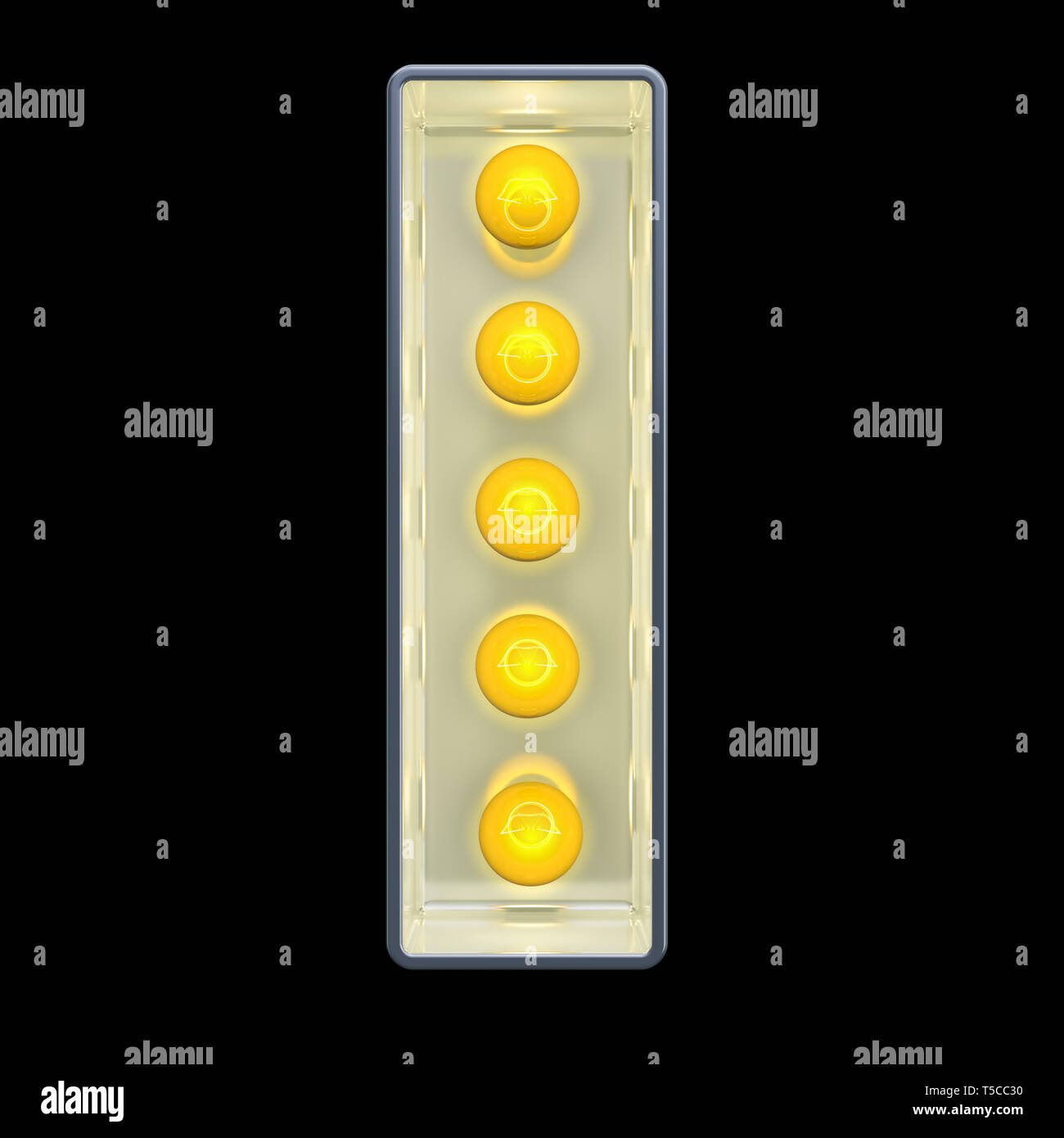 Light bulb letter I, retro glowing font. 3D rendering isolated on black ...