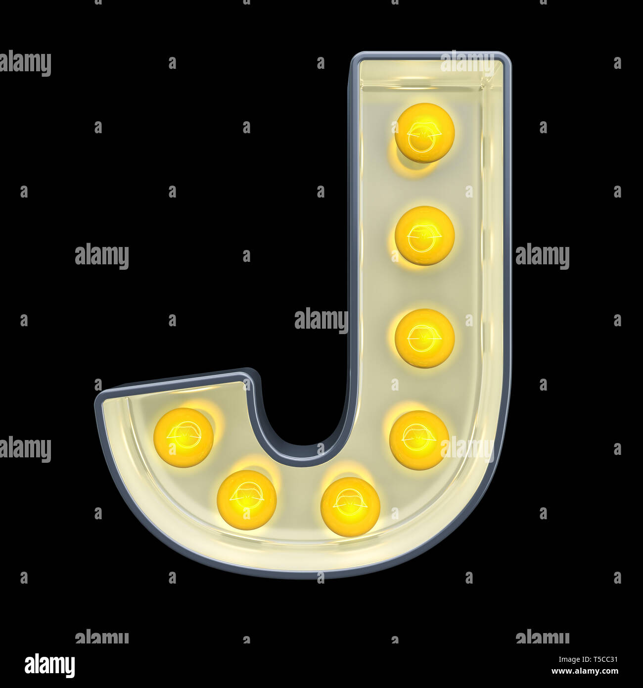 Light bulb letter J, retro glowing font. 3D rendering isolated on black ...