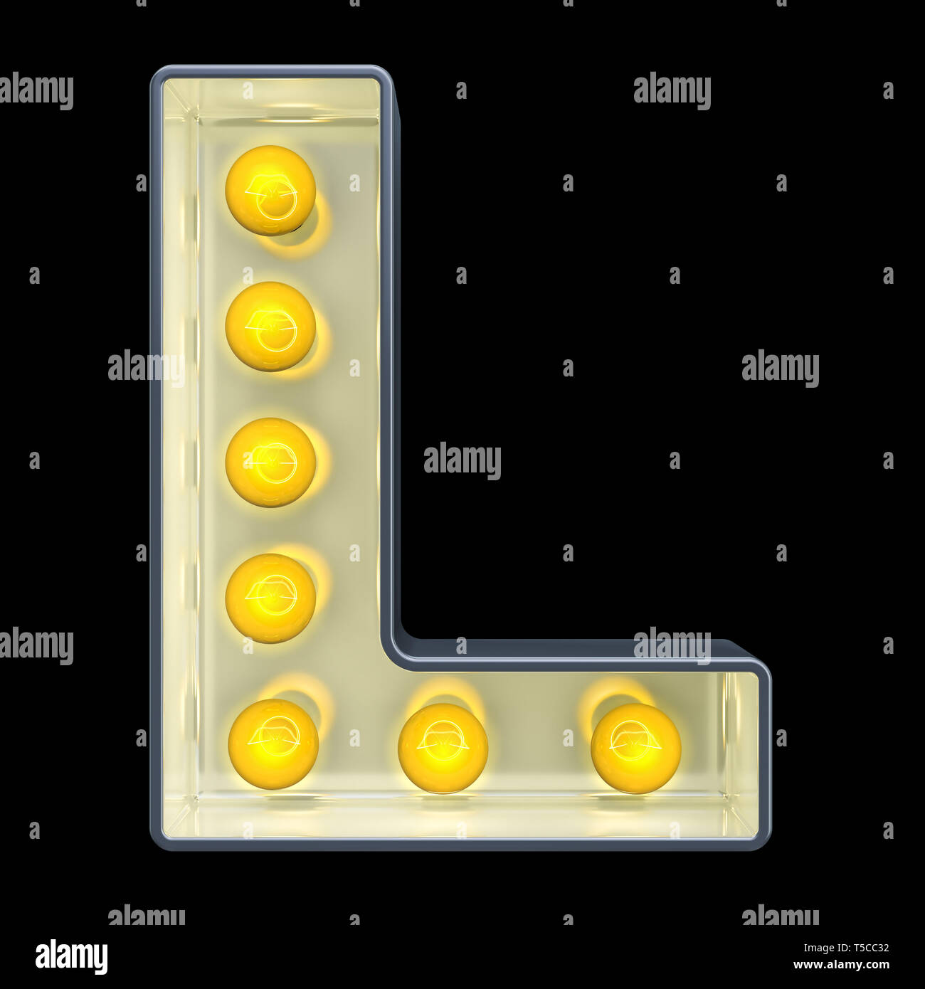 Light bulb letter L, retro glowing font. 3D rendering isolated on black ...