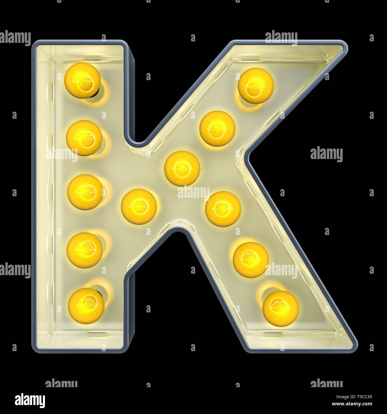 Light bulb letter K, retro glowing font. 3D rendering isolated on black ...