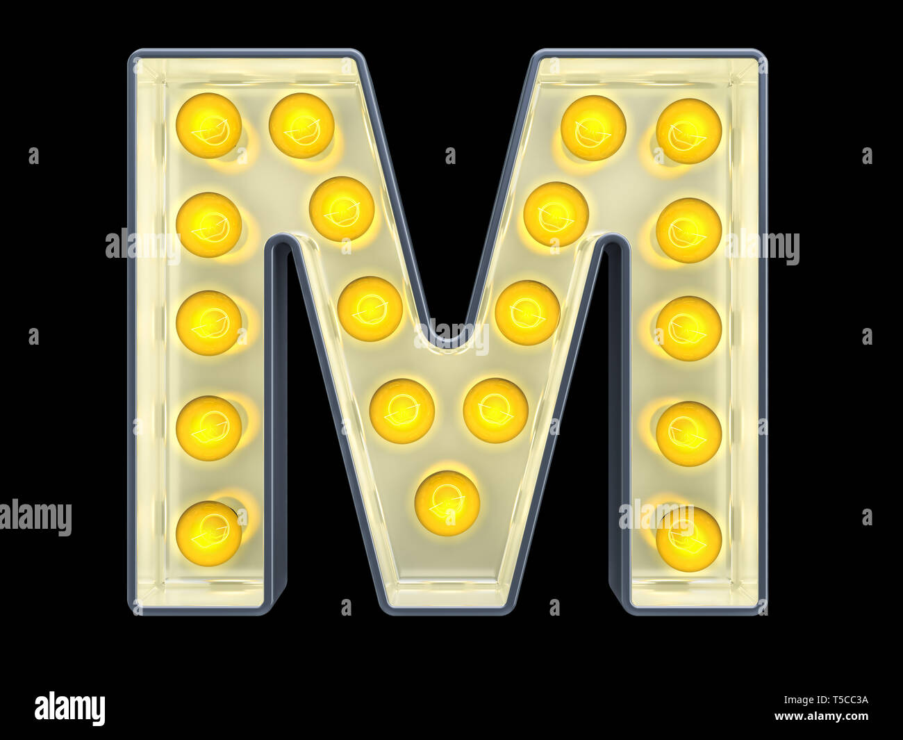 Light bulb letter M, retro glowing font. 3D rendering isolated on black ...