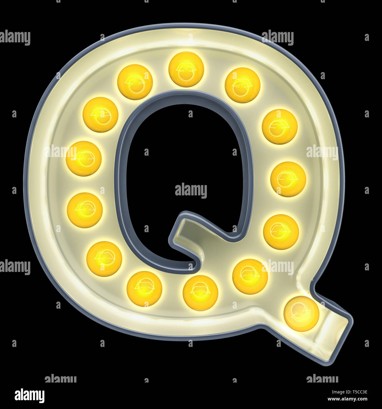 Light bulb letter Q, retro glowing font. 3D rendering isolated on black ...