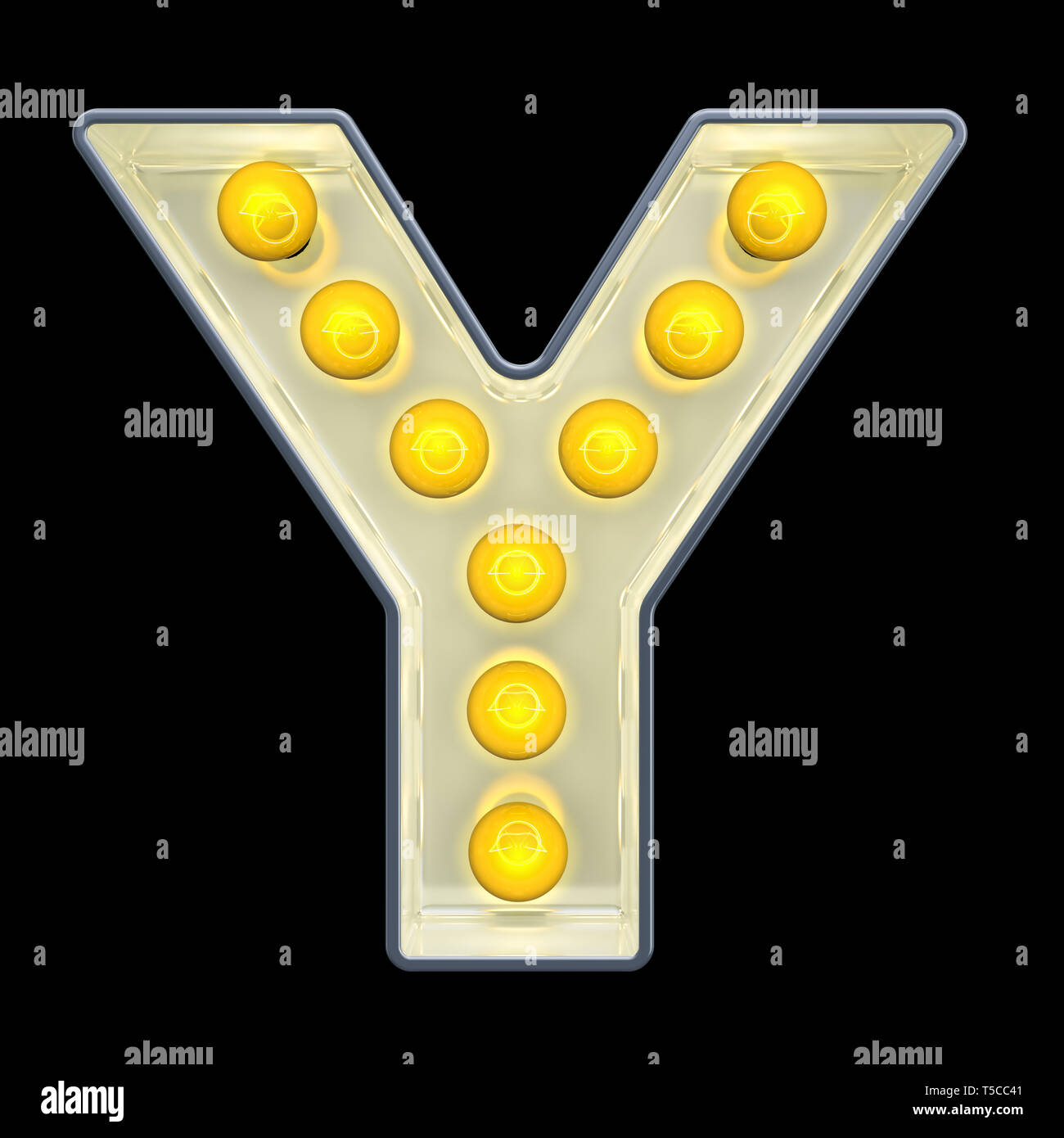 Light bulb letter Y, retro glowing font. 3D rendering isolated on black ...