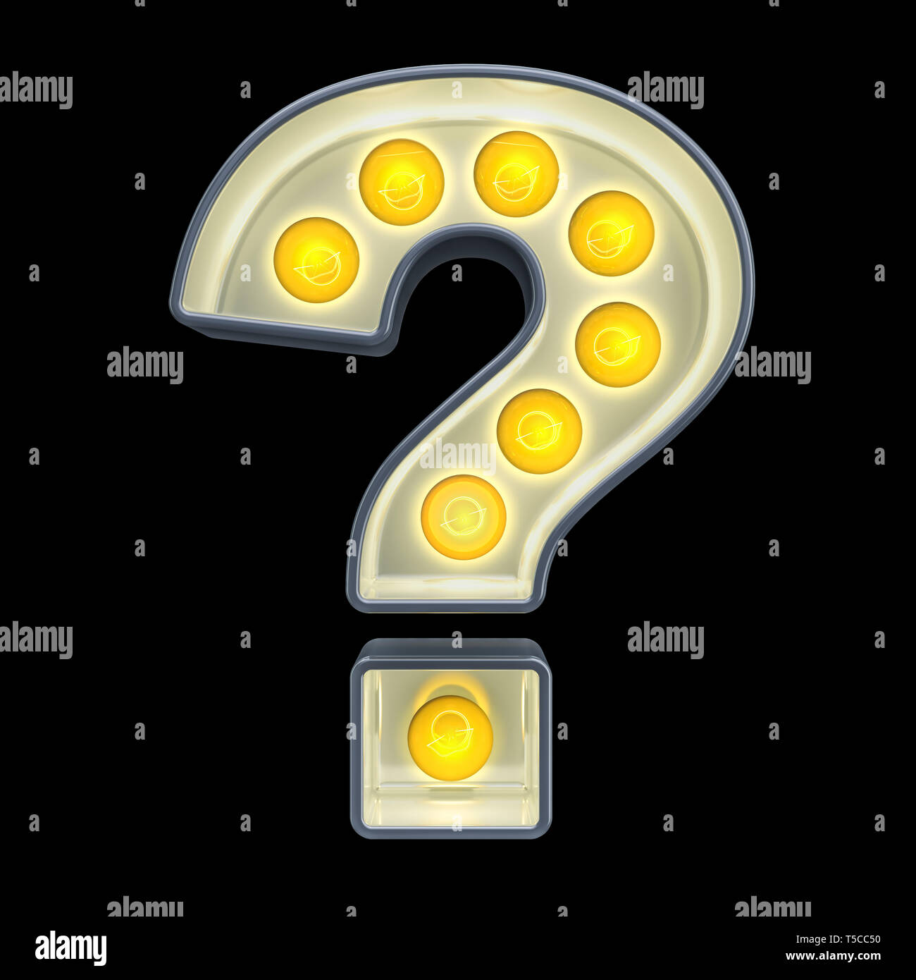Light bulb question mark, retro glowing font. 3D rendering isolated on ...