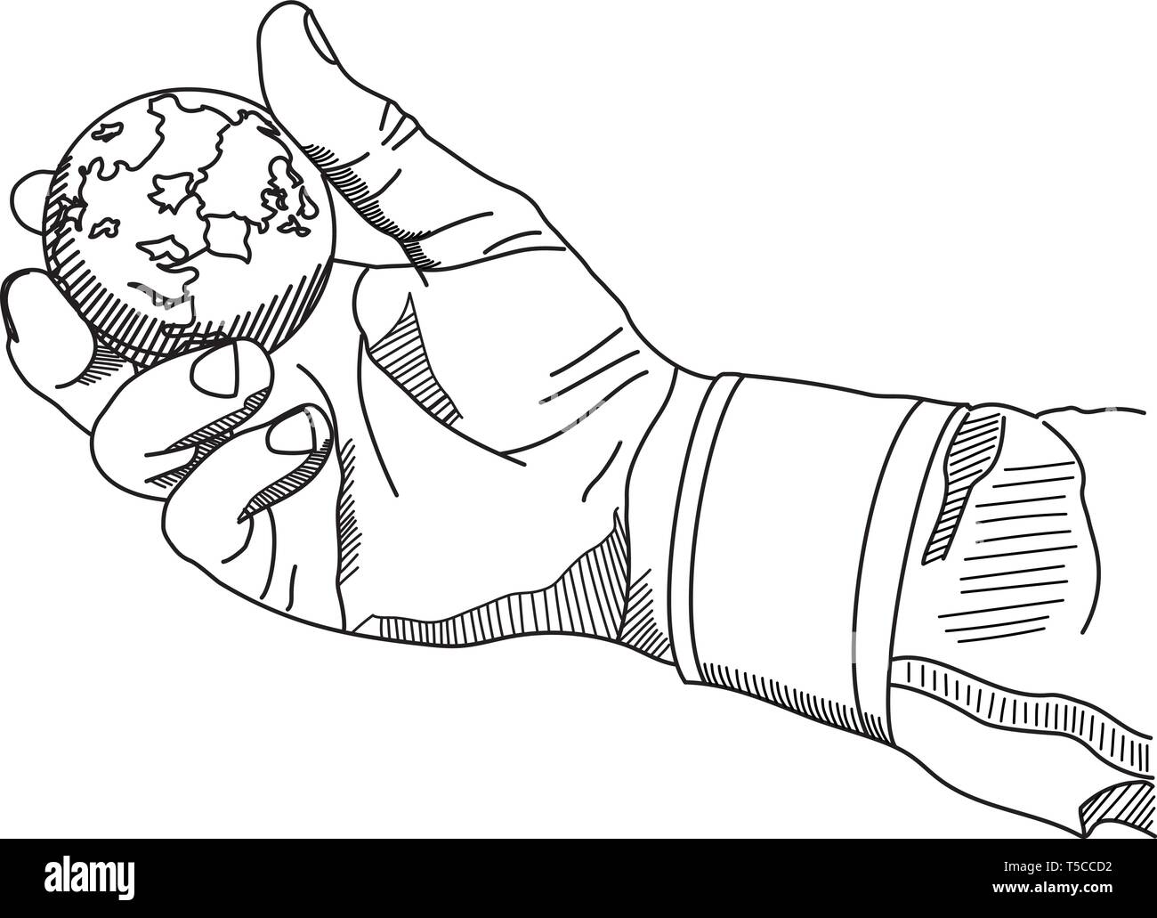 A hand is holding a globe. Vector linear illustration Stock Vector ...