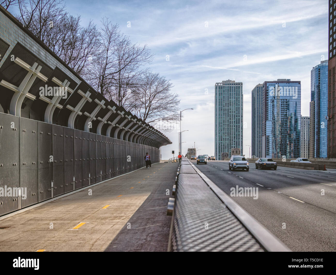 Pedestrians and Cars, Lakefront Pedestrian Flyover along Lake Shore ...