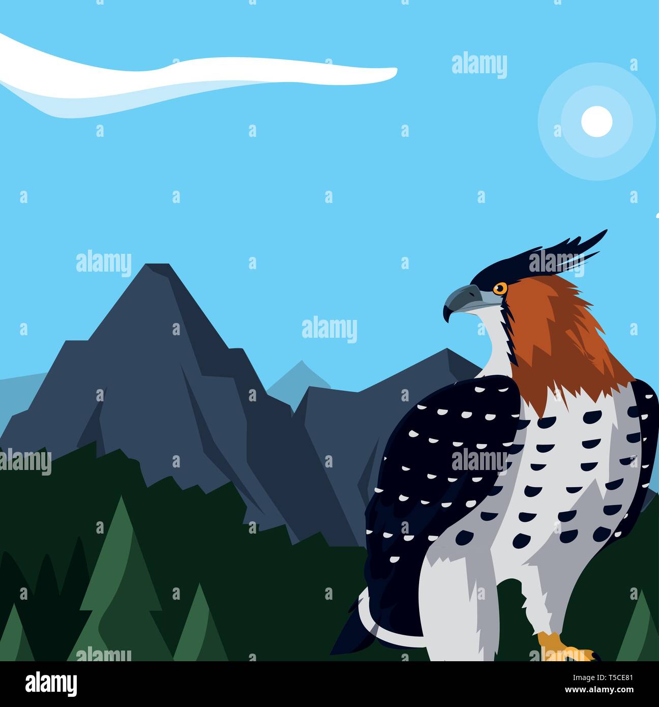 beautiful hawk majestic bird in the landscape vector illustration ...