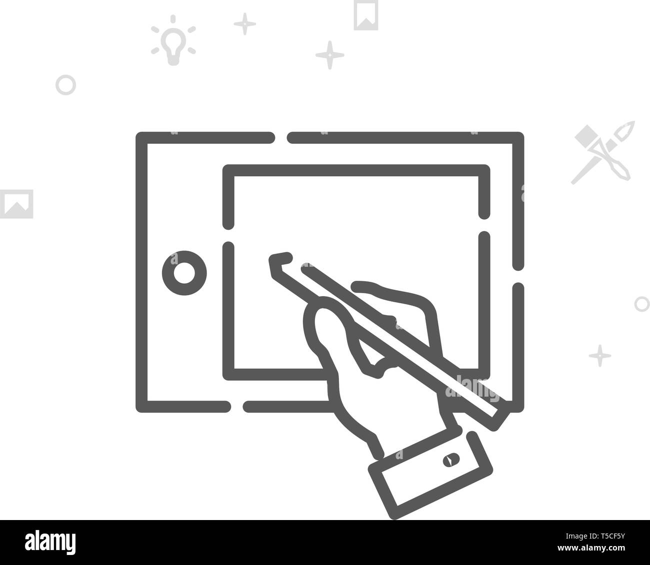 Human Hand Drawing on Graphics Tablet Vector Line Icon, Symbol ...